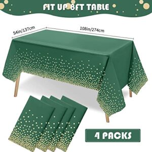 Tegeme Plastic Tablecloth for Parties Disposable Gold Stamping Dot Confetti 108 x 54 Inch Birthday Party Wedding Dinner Decors Rectangle Tabless(Green, Gold,4 Packs)