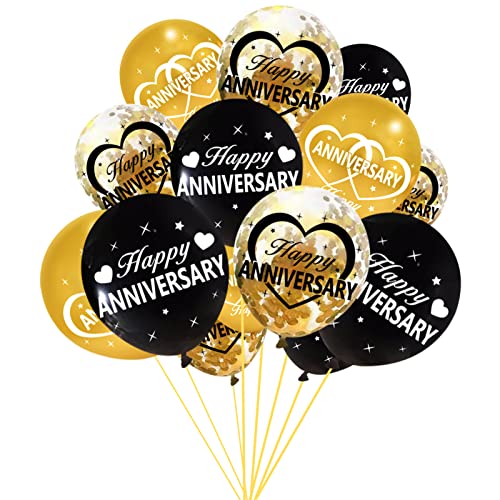 Lnlofen 30Pcs Happy Anniversary Balloons Decorations Kit, 12 Inch Black Gold Wedding Latex Confetti Party Supplies, 10th 20th 30th 40th 50th 60th Indoor Outdoor Decor