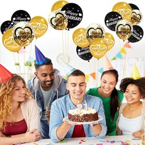 Lnlofen 30Pcs Happy Anniversary Balloons Decorations Kit, 12 Inch Black Gold Wedding Latex Confetti Party Supplies, 10th 20th 30th 40th 50th 60th Indoor Outdoor Decor