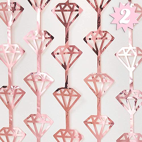 xo, Fetti Bachelorette Party Decorations Diamond Foil Curtain - Set of 2 | Rose Gold Bridal Shower Gift Backdrop, Bridesmaid Favors