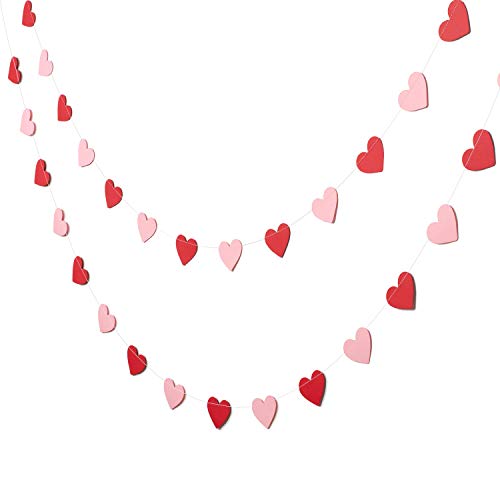 Whaline Valentine's Day Heart Garland Valentines Bunting Banners String for Wedding, Party, Bridal Shower, Engagement, Home Decorations, Pack of 4