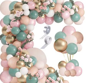 blush pink sage olive green boho balloons balloon garland arch kit, safari jungle wild one boho baby shower birthday balloons party decorations for boys girls