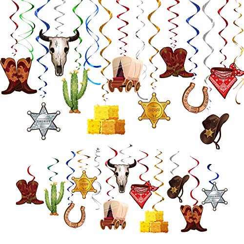 TMCCE Wild West Cowboy Western Hanging Swirls Foil Western Party Decoration Western Cowboy Theme Party Photography Backdrop Supplies 44Ct