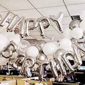 Silver Happy Birthday Balloons Banner White And Silver Confetti Balloons for Birthday Party Decorations