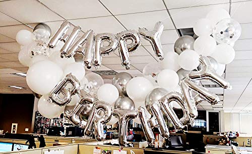 Silver Happy Birthday Balloons Banner White And Silver Confetti Balloons for Birthday Party Decorations