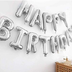 Silver Happy Birthday Balloons Banner White And Silver Confetti Balloons for Birthday Party Decorations