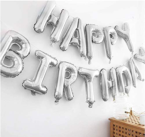 Silver Happy Birthday Balloons Banner White And Silver Confetti Balloons for Birthday Party Decorations