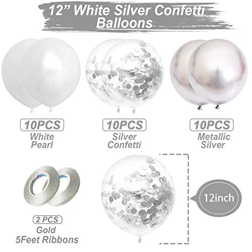 Silver Happy Birthday Balloons Banner White And Silver Confetti Balloons for Birthday Party Decorations