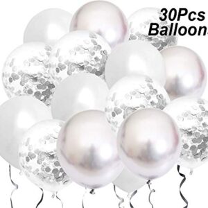 Silver Happy Birthday Balloons Banner White And Silver Confetti Balloons for Birthday Party Decorations