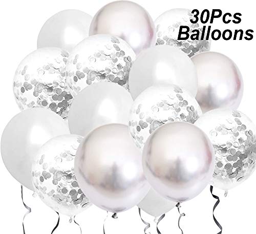 Silver Happy Birthday Balloons Banner White And Silver Confetti Balloons for Birthday Party Decorations