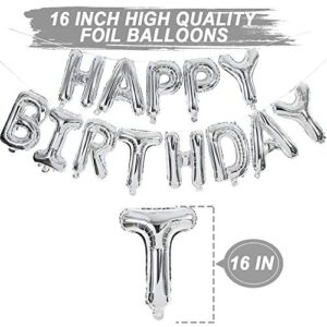 Silver Happy Birthday Balloons Banner White And Silver Confetti Balloons for Birthday Party Decorations