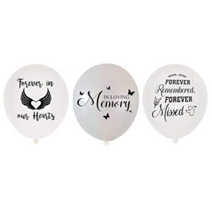 30 biodegradable latex balloons for release to celebrate life, bereavement, condolences, funeral, anniversary, memorial services, memory table, ash scatterings (whitesilver-foreverheartsmemory)