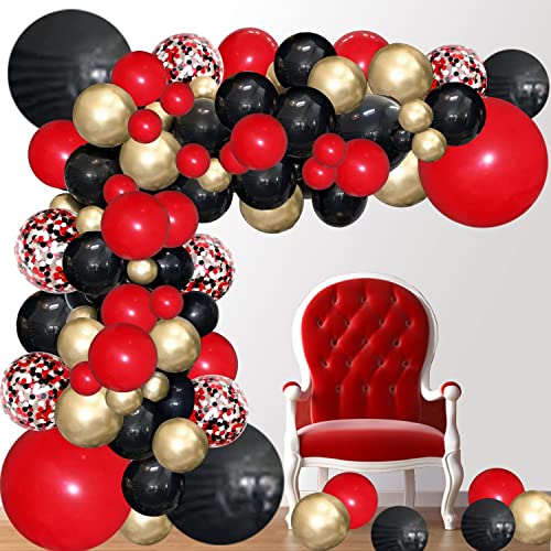 Red and Black Balloon Garland Kit, Red Black and Gold Balloon Arch, Black Red Balloons for Birthday Party, Wedding, New Year Party , Grad, Anniversary Party and Casino Theme Party Decorations.