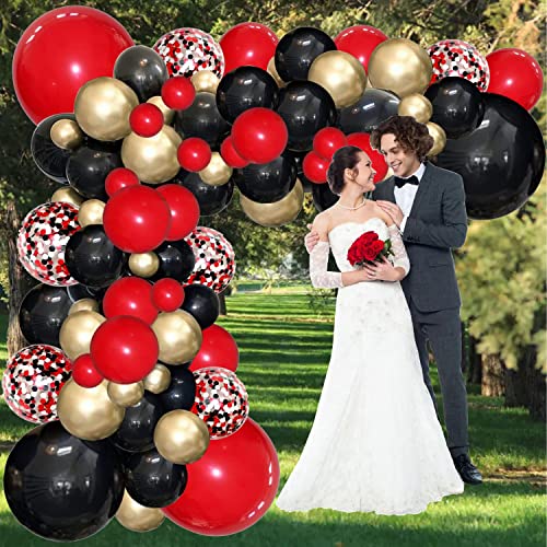 Red and Black Balloon Garland Kit, Red Black and Gold Balloon Arch, Black Red Balloons for Birthday Party, Wedding, New Year Party , Grad, Anniversary Party and Casino Theme Party Decorations.