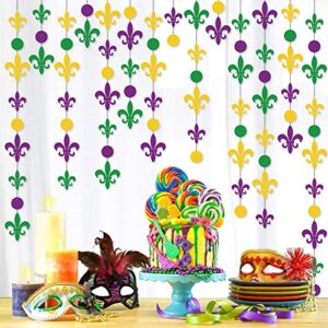 gold purple green paper garland mardi gras party decorations circle dots streamers fat tuesday decor supplies mardi gras fleur de lis hanging bunting banner carnival party hanging garland 4 pieces