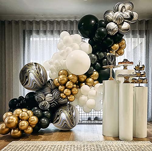 Black and Gold Balloon Garland Arch Kit-115Pcs White Black Chrome Gold Latex Balloons Metallic Marble Foil Balloons 22/10/5/Inch for Birthday Graduation Wedding Baby&Bridal Shower Retirement Bachelorette Anniversary New Years Eve NYE Party Backdrop Decora