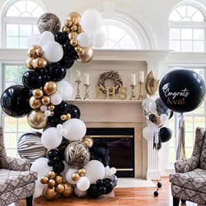 Black and Gold Balloon Garland Arch Kit-115Pcs White Black Chrome Gold Latex Balloons Metallic Marble Foil Balloons 22/10/5/Inch for Birthday Graduation Wedding Baby&Bridal Shower Retirement Bachelorette Anniversary New Years Eve NYE Party Backdrop Decora