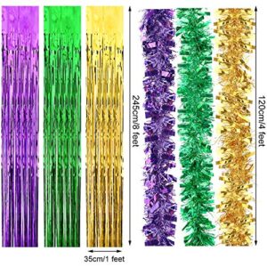 9 Pieces Mardi Gras Party Decoration Gold Purple Green Metallic Foil Curtains Mardi Gras Fringe Curtains Shimmer Curtain Tinsel Garland for Carnival Bunting Party Decoration