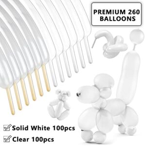 200pcs 260 Balloons Long Balloons White Balloons Clear Balloons Balloon String for Balloon Arch Balloon Garland Twisting Balloons for Balloon Animals Birthday Wedding Party Decoration