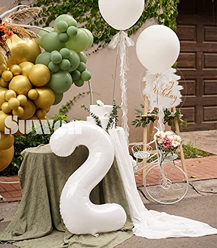 SUWEN 40 Inch White Large 2 Balloon Number Big Foil Helium Number Balloons 0-9 Giant Jumbo Happy 2nd Birthday Party Decorations for Boy or Girl Huge Mylar Anniversary Party Supplies