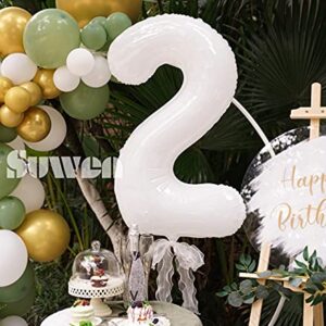 SUWEN 40 Inch White Large 2 Balloon Number Big Foil Helium Number Balloons 0-9 Giant Jumbo Happy 2nd Birthday Party Decorations for Boy or Girl Huge Mylar Anniversary Party Supplies