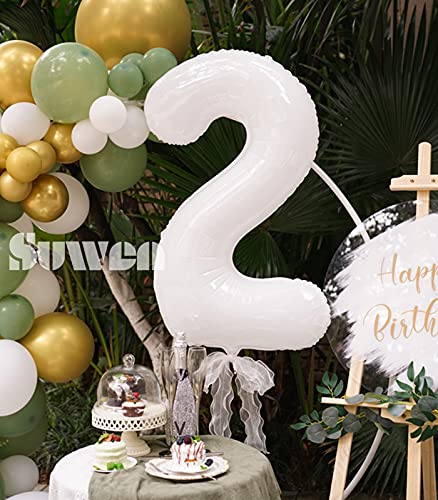 SUWEN 40 Inch White Large 2 Balloon Number Big Foil Helium Number Balloons 0-9 Giant Jumbo Happy 2nd Birthday Party Decorations for Boy or Girl Huge Mylar Anniversary Party Supplies