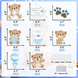 24 Pieces Bear Baby Shower Centerpiece Sticks Bear Theme Boy Birthday Table Toppers Double Sided Print Photo Booth Props