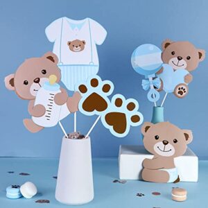 24 Pieces Bear Baby Shower Centerpiece Sticks Bear Theme Boy Birthday Table Toppers Double Sided Print Photo Booth Props