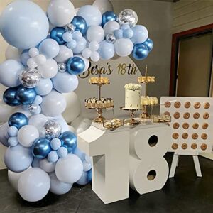 136 Pieces/PCS Blue Balloon Garland Arch Kit Metallic Blue White and Silver Confetti Latex Balloons for Baby Shower Birthday Wedding Graduation Bachelorette Anniversary Party Background Decorations