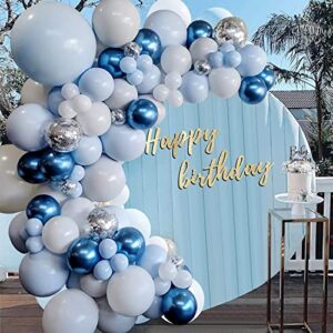 136 Pieces/PCS Blue Balloon Garland Arch Kit Metallic Blue White and Silver Confetti Latex Balloons for Baby Shower Birthday Wedding Graduation Bachelorette Anniversary Party Background Decorations