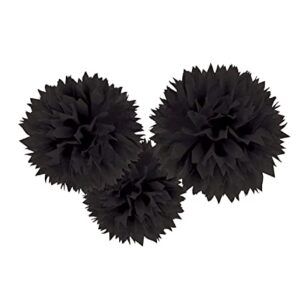 Fluffy Paper Pompoms | Black| Party Décor, 16", 3 Ct.