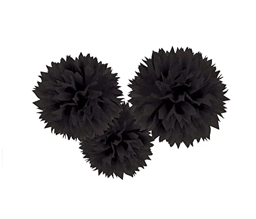 Fluffy Paper Pompoms | Black| Party Décor, 16", 3 Ct.