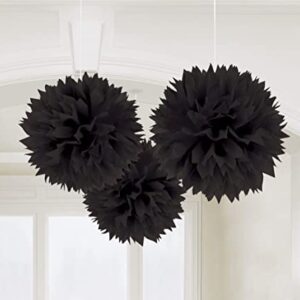 Fluffy Paper Pompoms | Black| Party Décor, 16", 3 Ct.