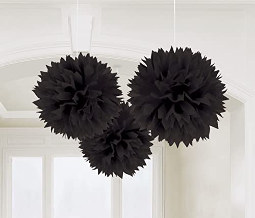 Fluffy Paper Pompoms | Black| Party Décor, 16", 3 Ct.