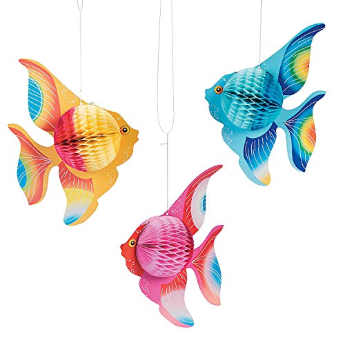 Fun Express Hanging Tissue Fish Decorations (6 pc) Party Decor, Hanging Decor, Under The Sea Adventures for Home, School or Office