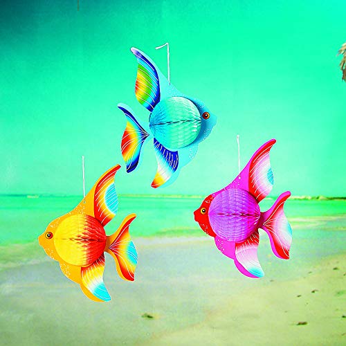 Fun Express Hanging Tissue Fish Decorations (6 pc) Party Decor, Hanging Decor, Under The Sea Adventures for Home, School or Office