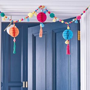 talking tables boho party decorations | boho pom poms garland | great for room décor, birthday party, baby shower, wedding and bridal shower