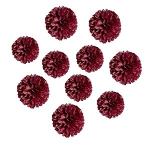 10pcs paper pom poms tissue paper flower art craft diy hanging flower for party wedding baby shower nursey wall decoration (8inch+10inch, burgundy)