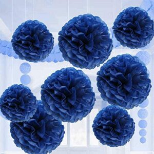 TopAAA 12pcs Tissue Paper Flower Poms Wedding Birthday Party Room Decoration of 10 inches (Royal Blue)