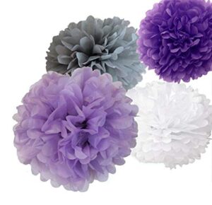 12pcs 8 inch 10 inch 14 inch mixed lavender purple grey white tissue pom poms paper flower wedding bridal shower party fluffy decoration