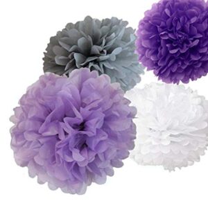 12pcs 8 Inch 10 Inch 14 Inch Mixed Lavender Purple Grey White Tissue Pom Poms Paper Flower Wedding Bridal Shower Party Fluffy Decoration