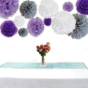 12pcs 8 Inch 10 Inch 14 Inch Mixed Lavender Purple Grey White Tissue Pom Poms Paper Flower Wedding Bridal Shower Party Fluffy Decoration