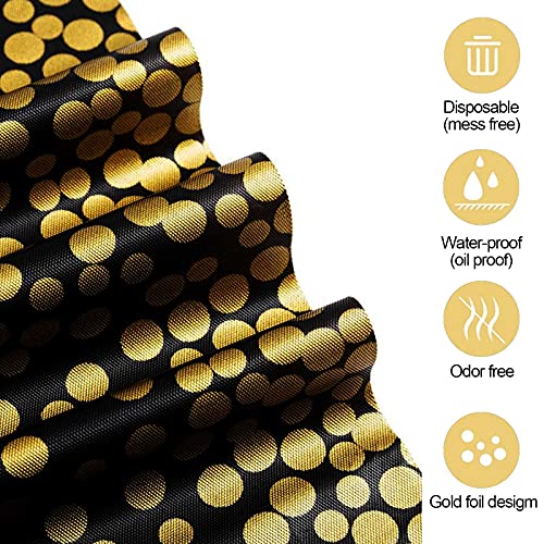 FECEDY 5 Packs 54"x108" Gold Wave Point Black Disposable Plastic Table Cover Waterproof Tablecloths for Rectangle Tables up to 8 ft in Length Party Decorations