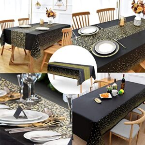 FECEDY 5 Packs 54"x108" Gold Wave Point Black Disposable Plastic Table Cover Waterproof Tablecloths for Rectangle Tables up to 8 ft in Length Party Decorations