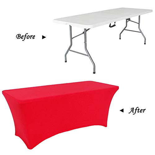 6ft Stretch Spandex Tablecloth Fitted Rectangular Patio Table Cover for Wedding Party Banquet Folding Table (Red)