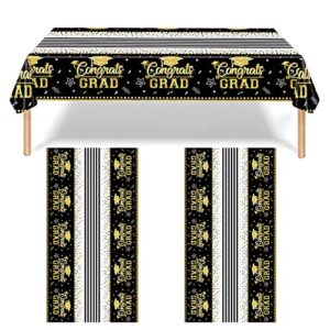 ygdvlog graduation decorations graduation tablecloth 2pcs class of 2023 congrats grad black graduation party tablecover decorations party supplies large size plastic 54″x108″(black & gold)