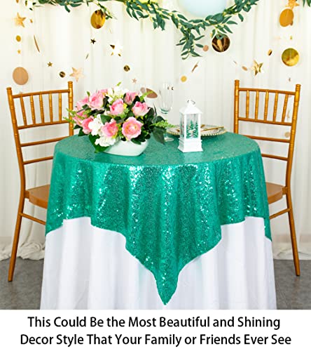 Small Tablecloth Square 36x36-Inch Green Sequin Tablecloth Glitter Table Cover Overlay Square Christmas Green Wedding Table Cloths Sequin Fabric Tablecloth for Round Table Birthday Baby Shower Decor