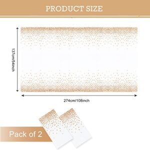 Bluechok Gold Polka Dots Plastic Tablecloths 2 Pack White Disposable Table Covers Bridal Shower Party Tablecovers 54'' x 108'' Table Cloths for Picnic Birthday Wedding Parties 8 Foot Rectangle Table