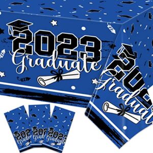 graduation party decorations class of 2023 blue graduation tablecloths 3pcs congrats grad disposable plastic table covers for college high school graduation party supplies 70×43 inch