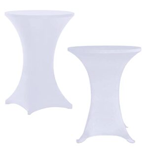 reliancer 2 pack 36inch highboy cocktail round spandex table cover four-way tight fitted stretch tablecloth table cloth for outdoor party dj tradeshow banquet vendor wedding(2pc 36”x43”,white)